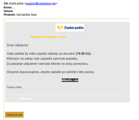 Historie podvodných e-mailů - Česká pošta
